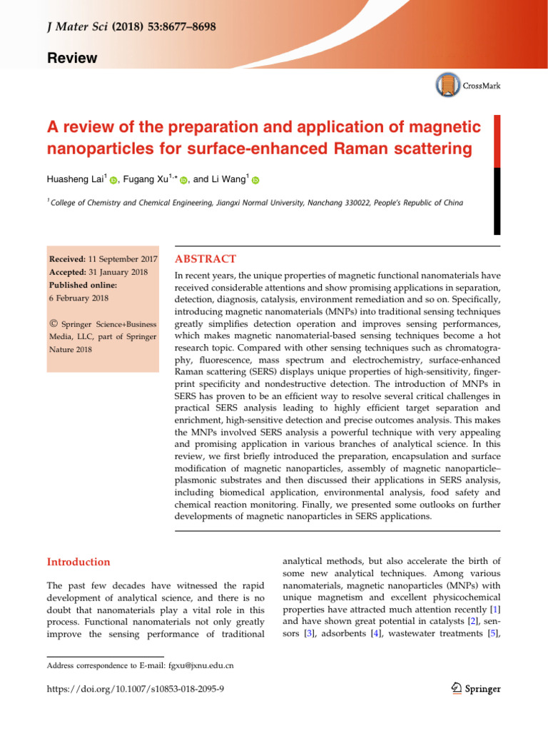 A review of the preparation and application of magnetic nanoparticles for surface-enhanced Raman ...