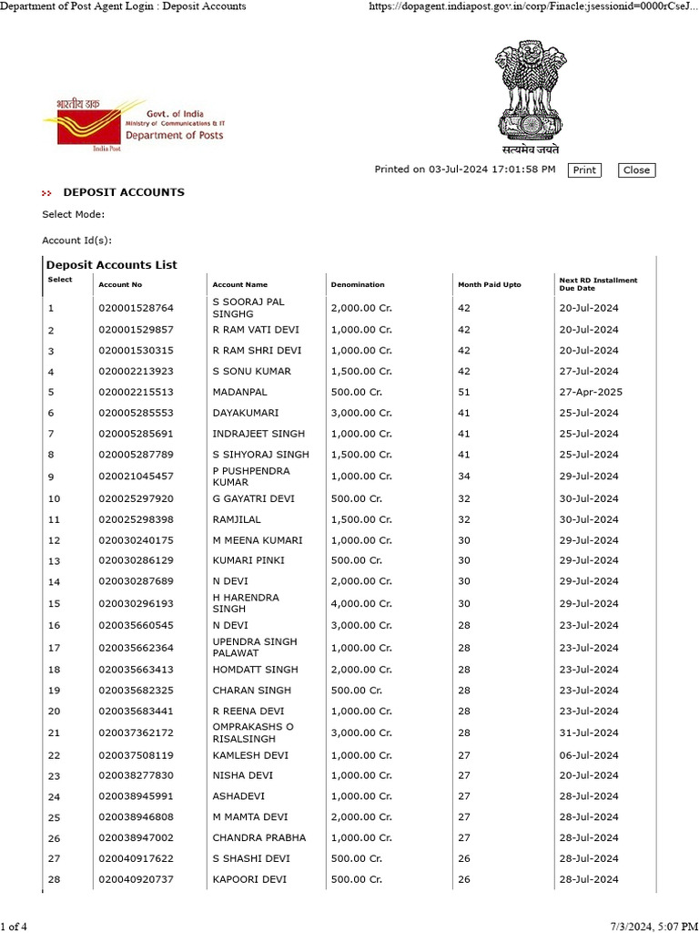 Department of Post Agent Login - Deposit Accounts | PDF