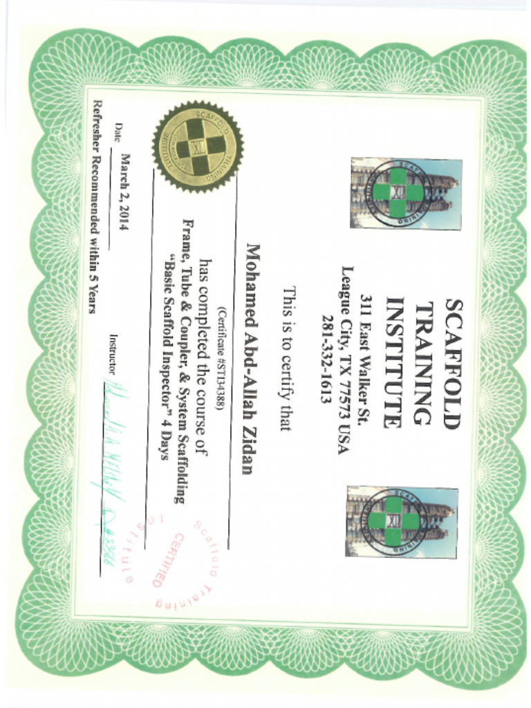 Basic Scaffold Inspector Pdf