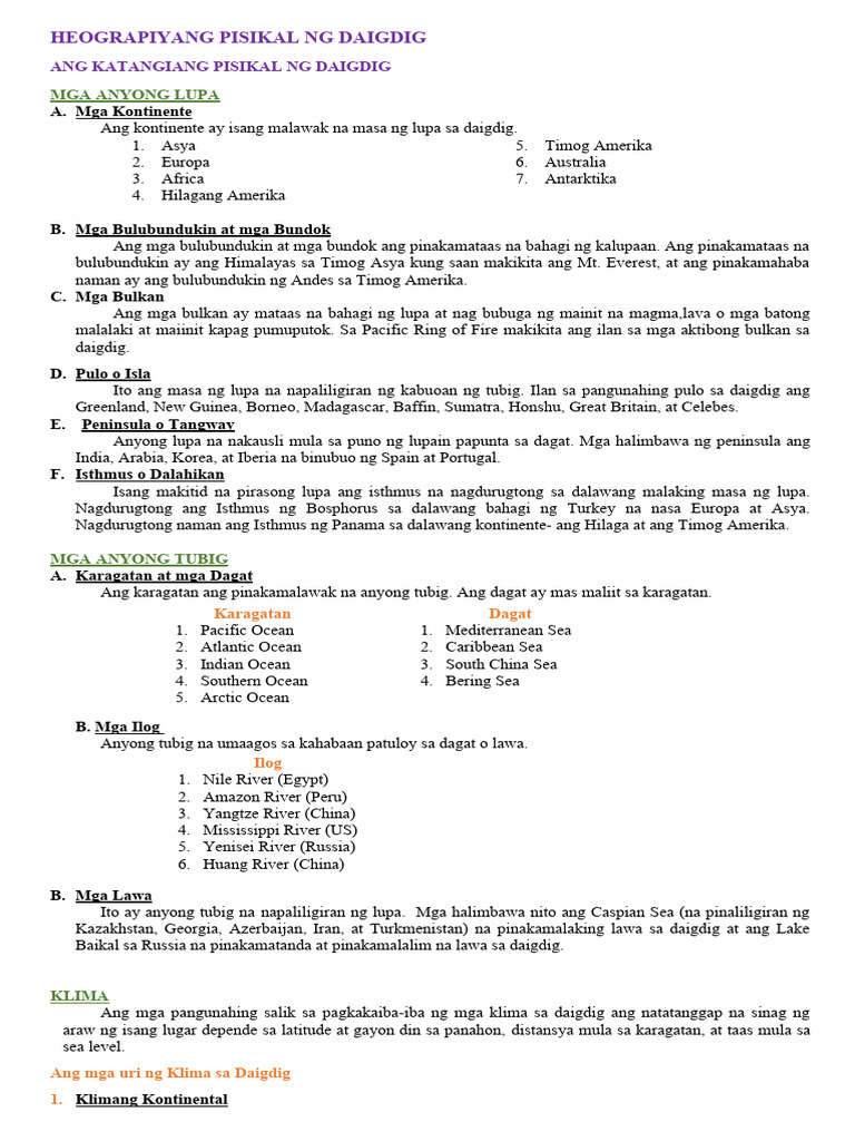ANG KATANGIANG PISIKAL NG DAIGDIG Hand Outs | PDF