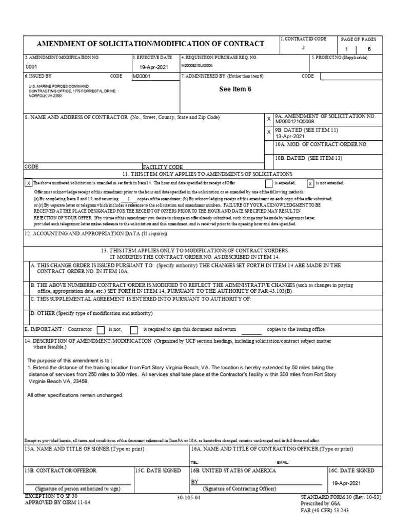 Amendment of Solicitation/Modification of Contract: See Item 6 | PDF ...