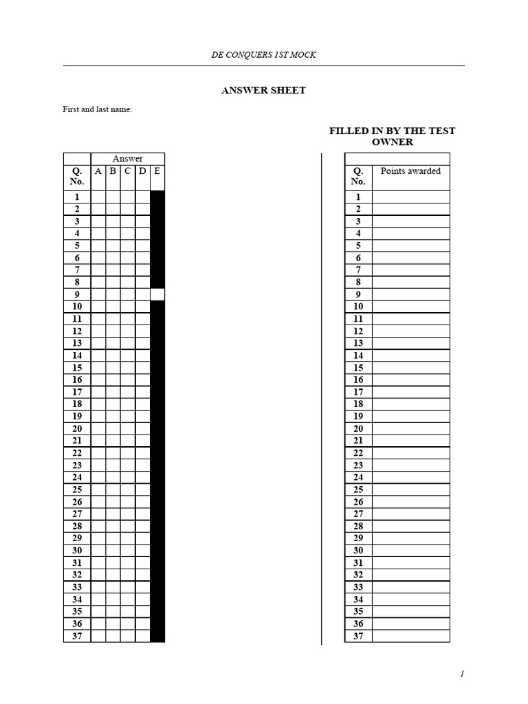 De Conquers 1st Mock - Answer Sheet | PDF
