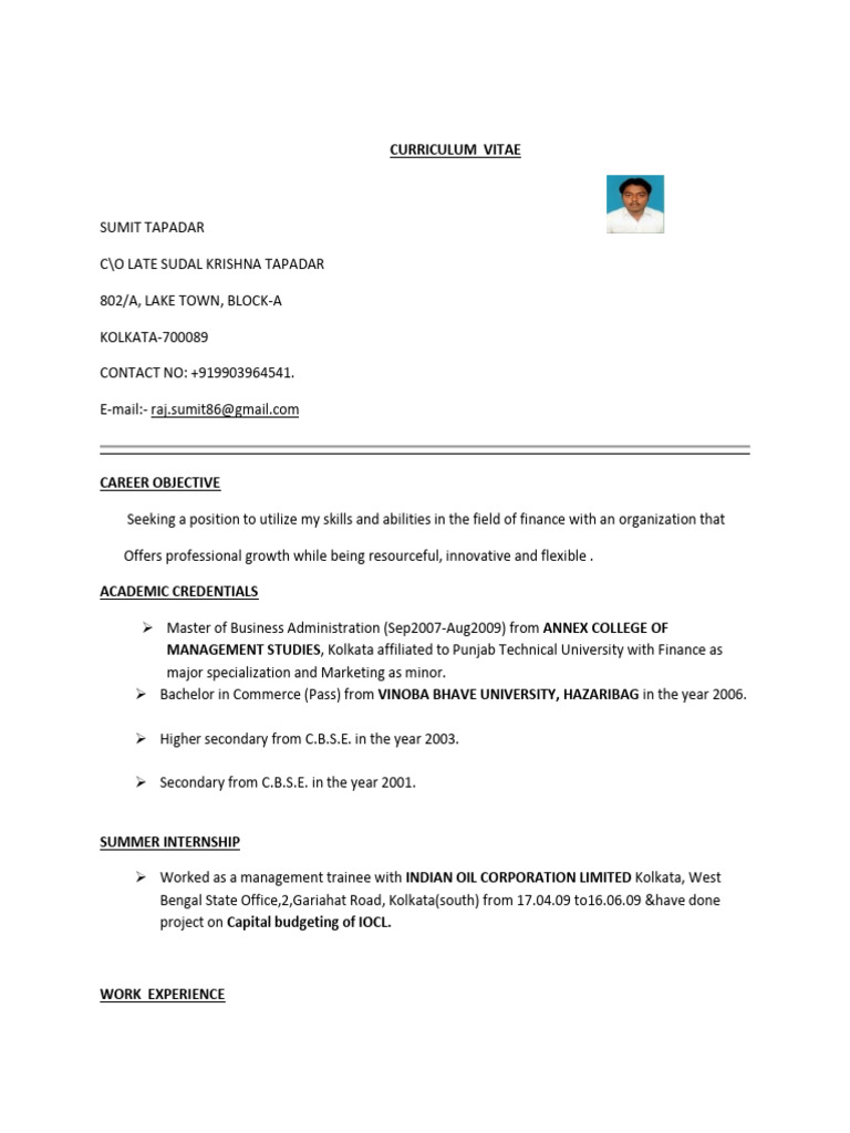 SUMIT RESUME | PDF | Kolkata | Business