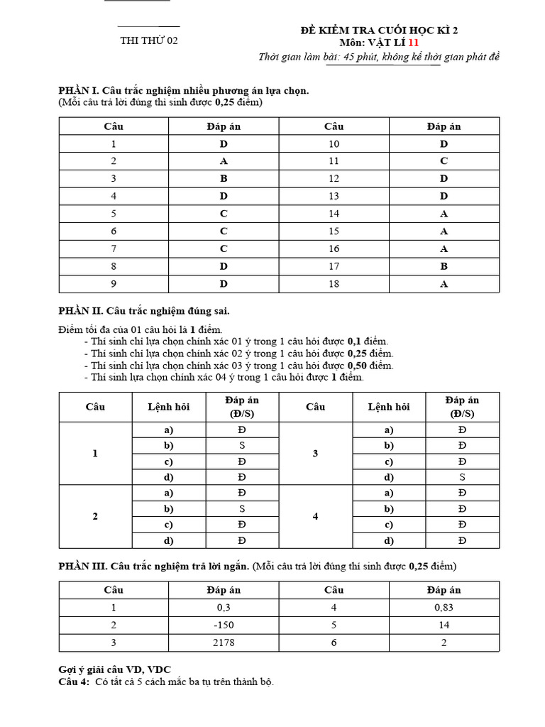 Thi TH 02 Đáp Án | PDF