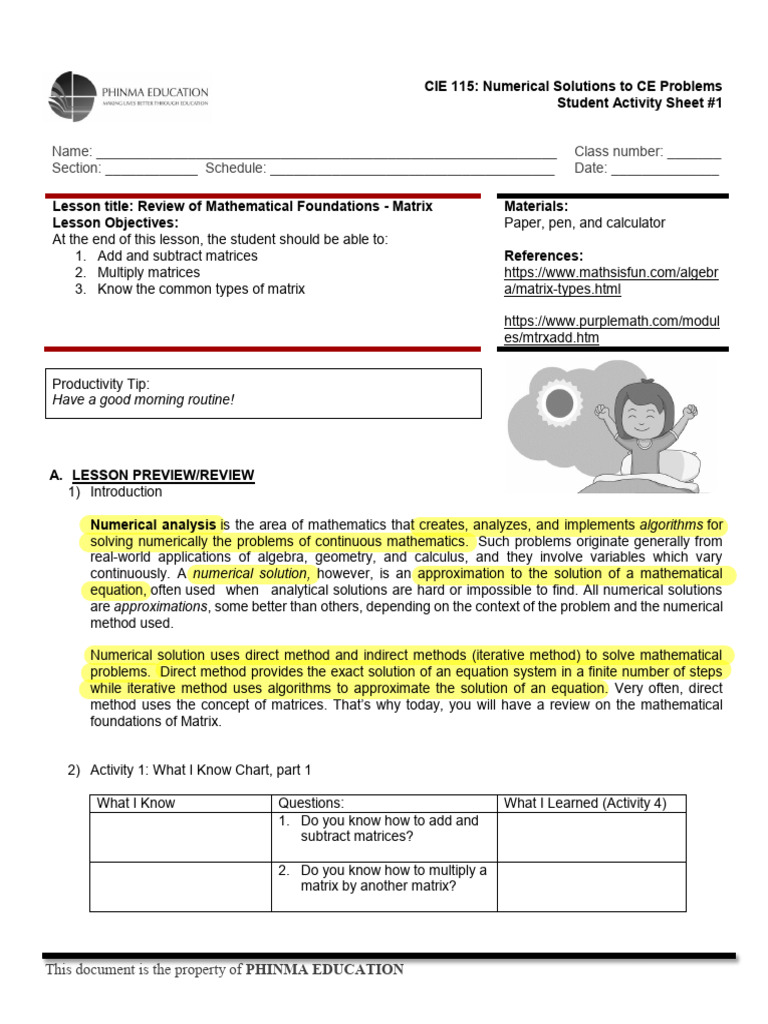 CIE 115 SAS 1 and 2 Highlighted Version | PDF | Matrix (Mathematics ...