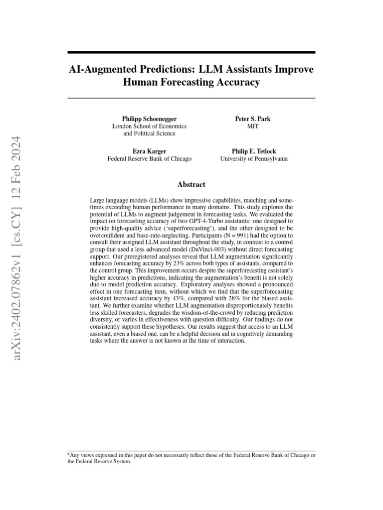 2024 Schoenegger Et Al LLM Augmentation-1 | PDF | Forecasting ...