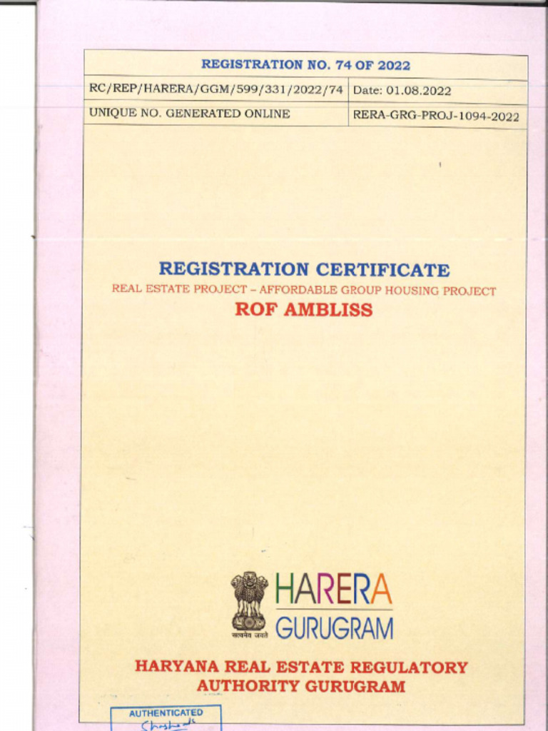 RERA Certificate Ambliss | PDF