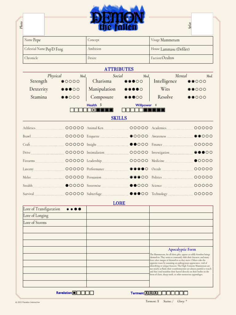 D5 Character Sheet | PDF | Psychological Concepts | Psychology