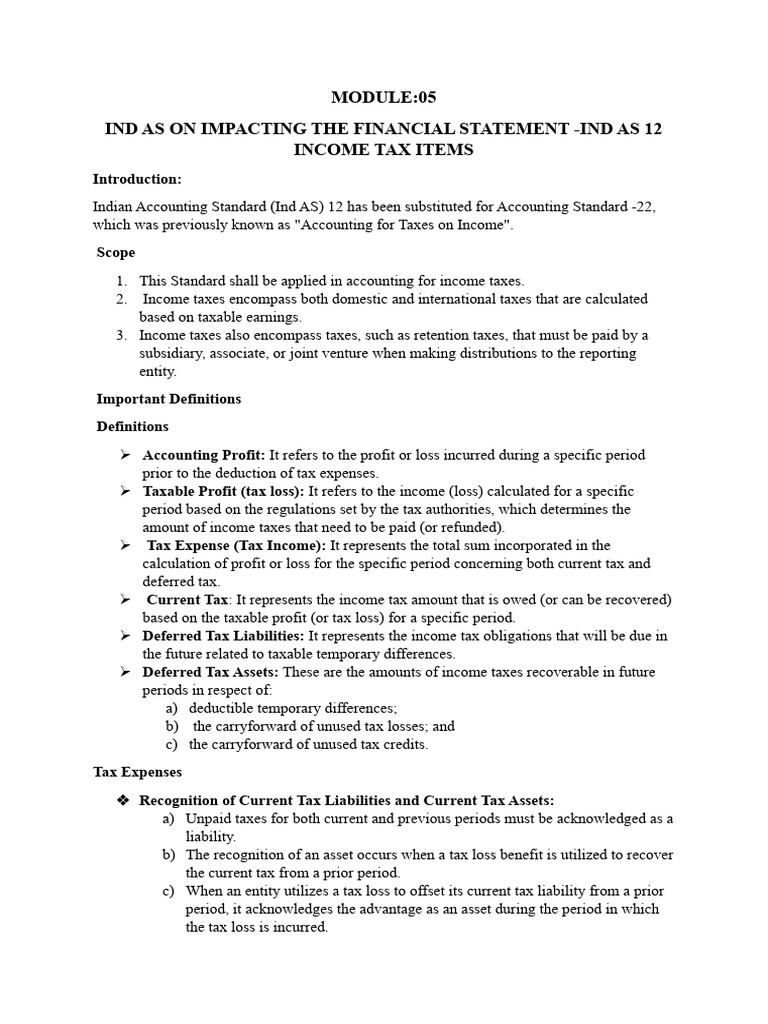 MODULE 5 Ind AS 12 | PDF | Deferred Tax | Expense