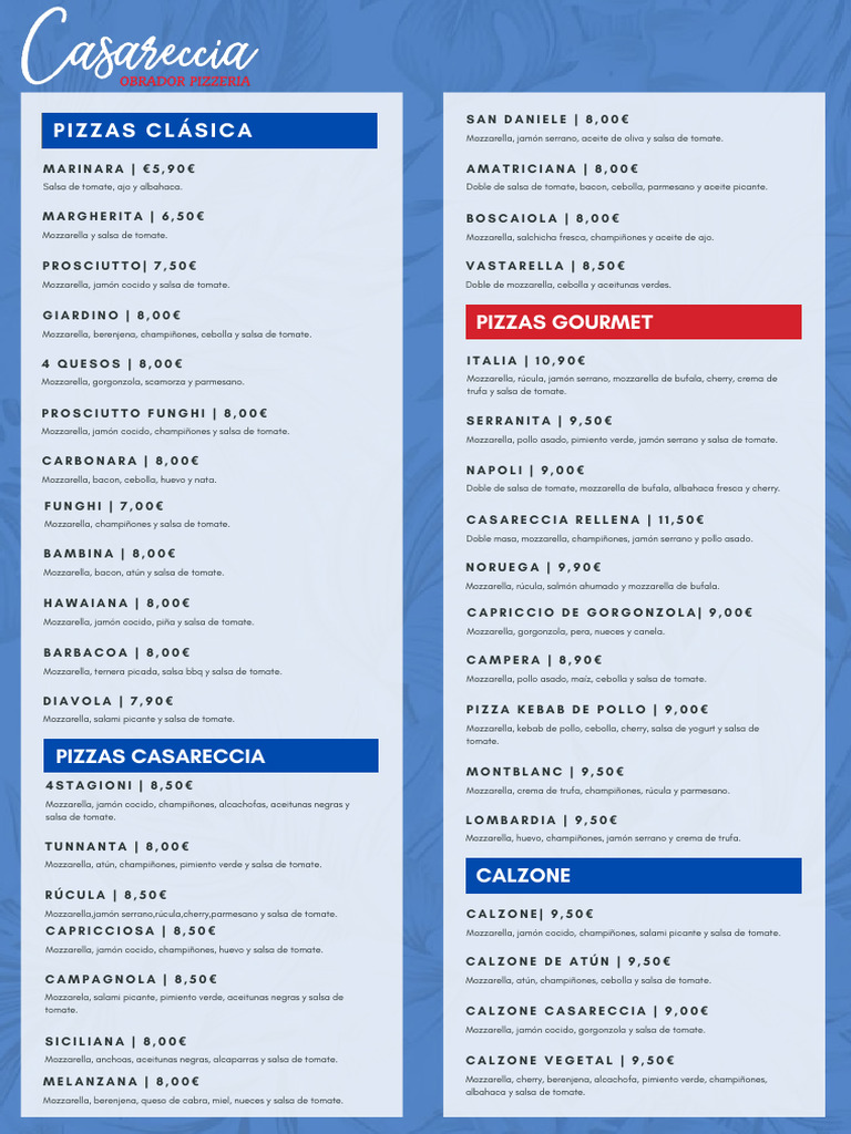 Carta Pizzas | PDF | ensalada | Salsa de tomate
