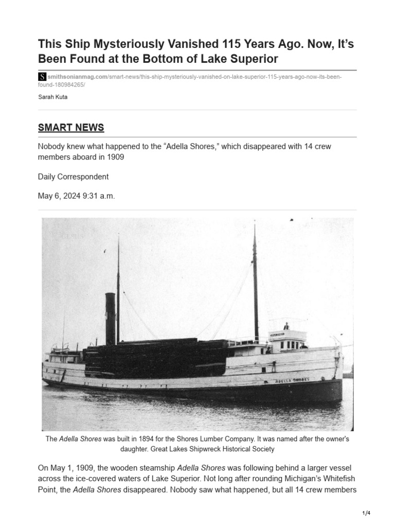 This Ship Mysteriously Vanished 115 Years Ago | PDF | Ships | Great Lakes