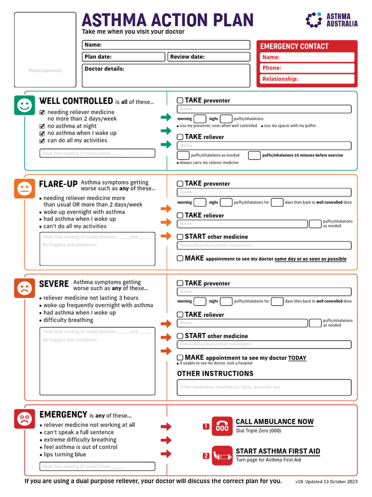 AA2023_Asthma-Action-Plan-A4_v19_colour_editable | PDF | Asthma | Human ...