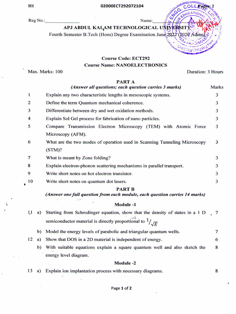 Ect292 Nanoelectronics, June 2022 | PDF | Electron | Quantum Tunnelling