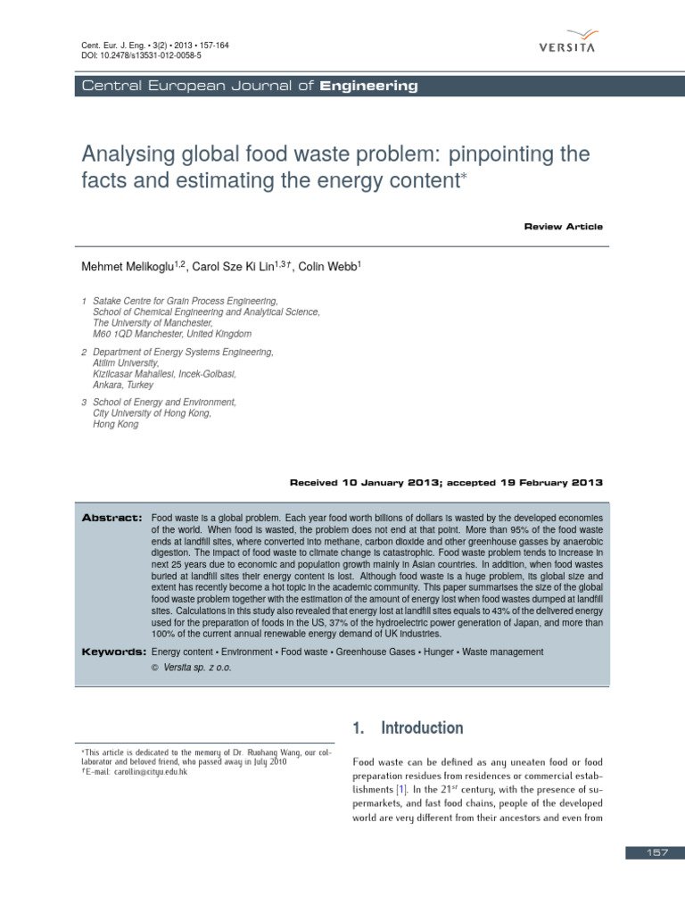 Global Food Waste Analysis and Energy Loss | PDF | Waste | Municipal ...
