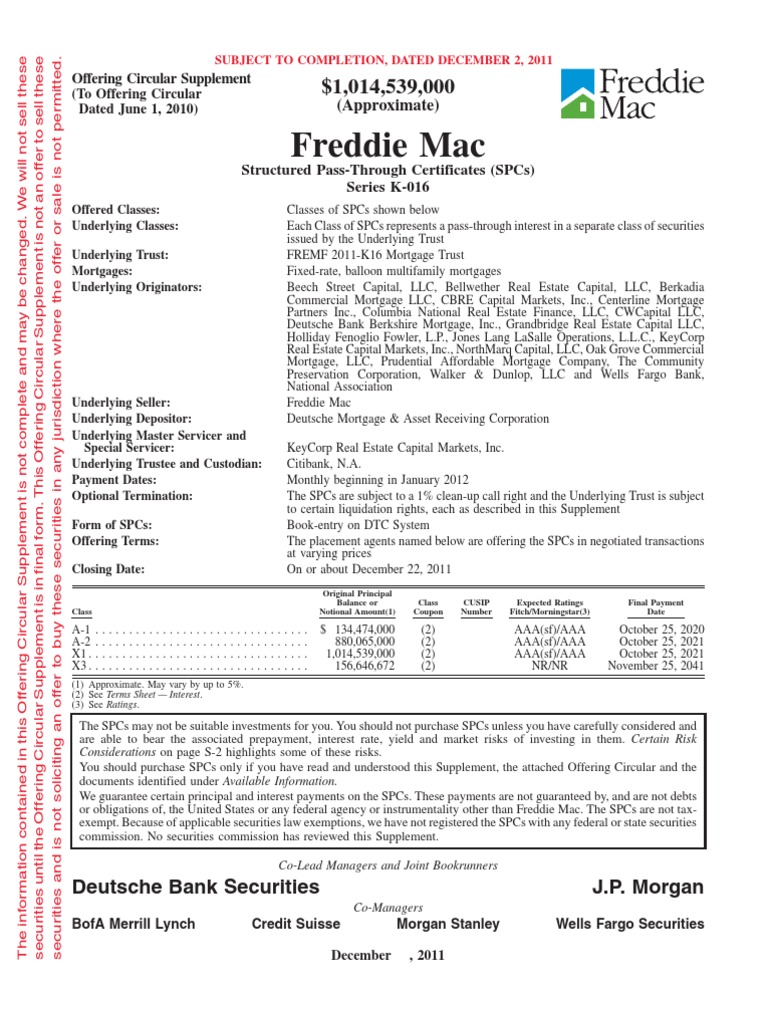 Freddie Mac: Structured Pass-Through Certificates (SPCS) Series K-016 ...