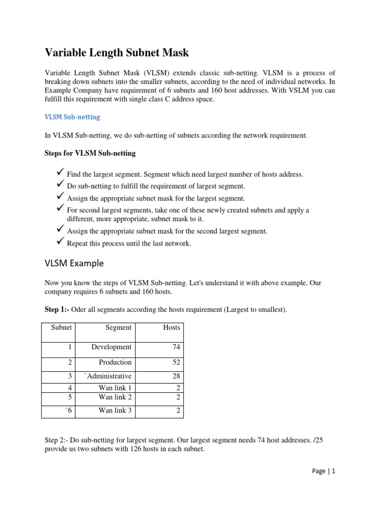 Variable Length Subnet Mask - Solved - Example | PDF | Network Protocols | Communications Protocols