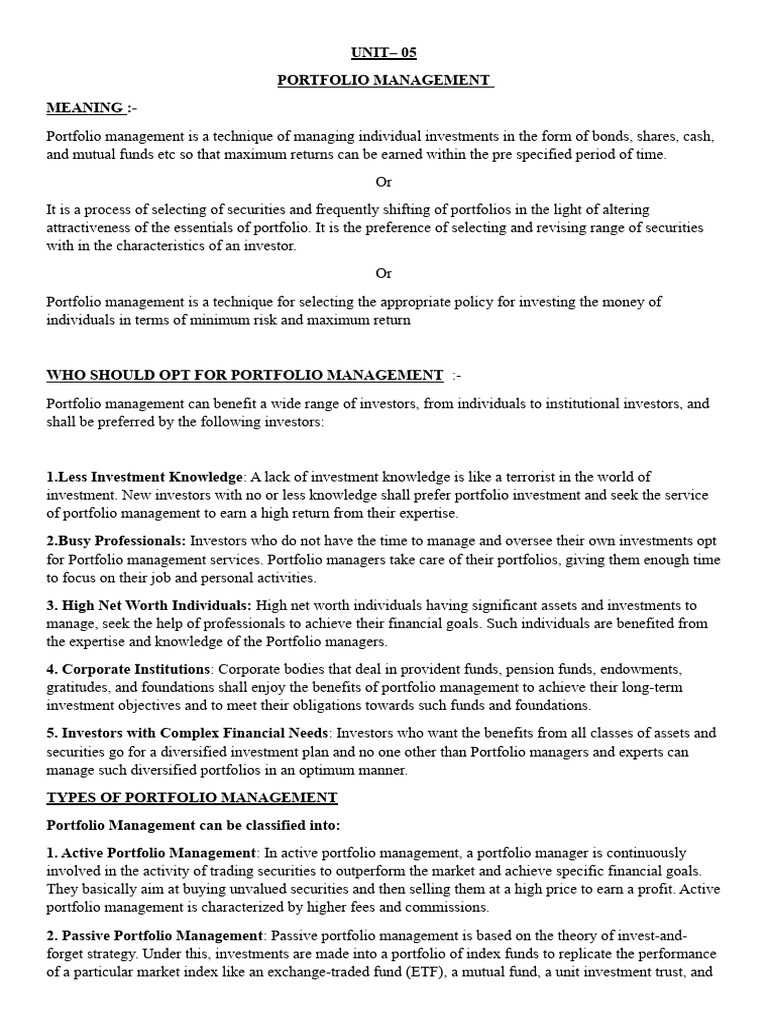 portfolio management-1 | PDF | Investing | Investment Management
