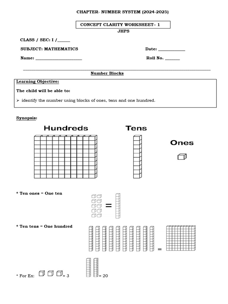 Identify The Number Using Blocks of Ones, Tens and One Hundred | PDF ...