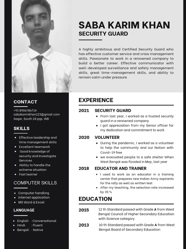 cv saba security guard | PDF | Human Communication