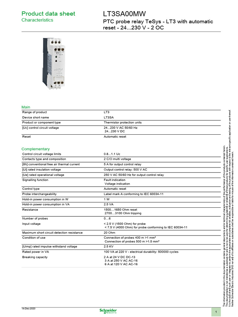 LT3SA00MW: Product Data Sheet | PDF | Relay | Electrical Connector