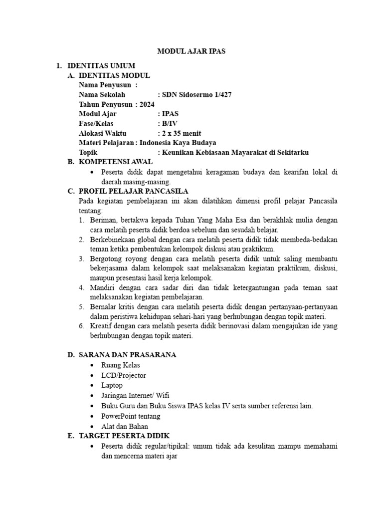 Modul Ajar Ipas Kelas Iv | PDF | Karier & Perkembangan