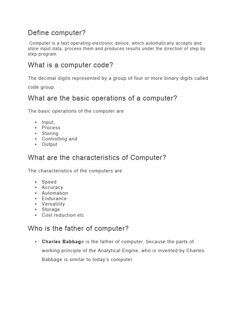 Computer Question and Answers | PDF | Bit | Input/Output