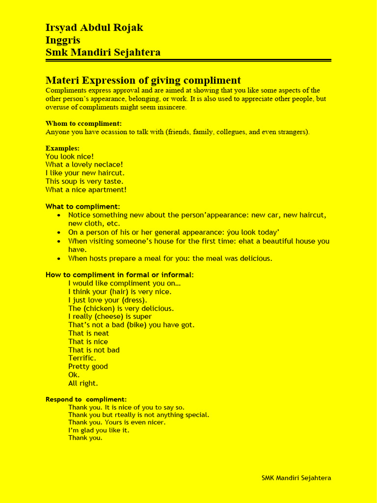 Expression of Giving Compliment | PDF