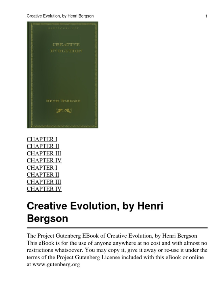 Henri Bergson - Creative Evolution | PDF | Nous | Consciousness