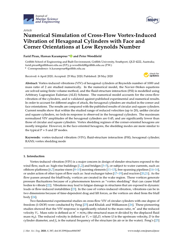 Numerical Simulation of Cross-Flow Vortex-Induced Vibration | PDF | Motion (Physics) | Physical ...