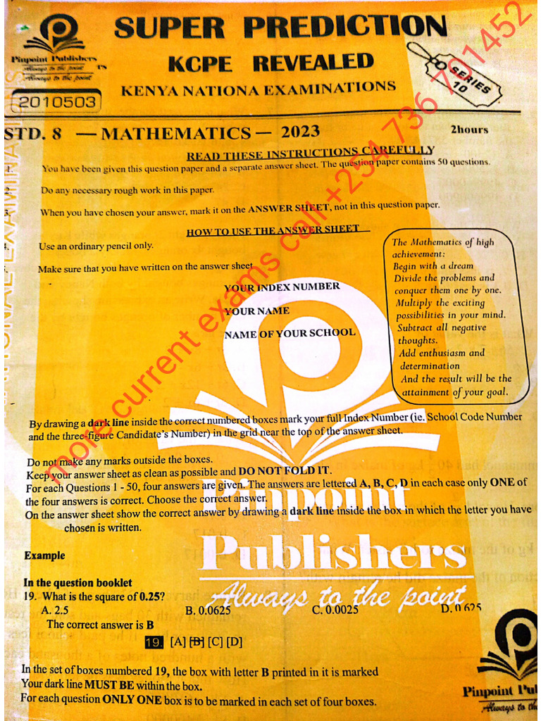 Super Prediction Kcpe Revealed, Maths | PDF