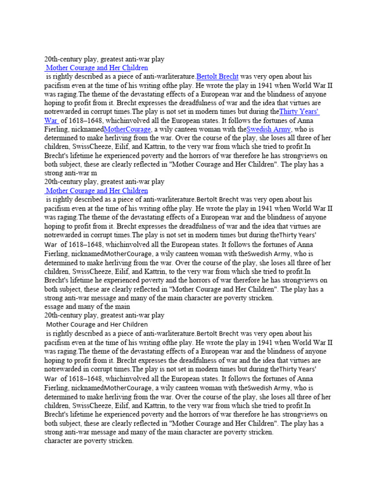 Mother Courage: Brecht's Anti-War Masterpiece | PDF | Compositions