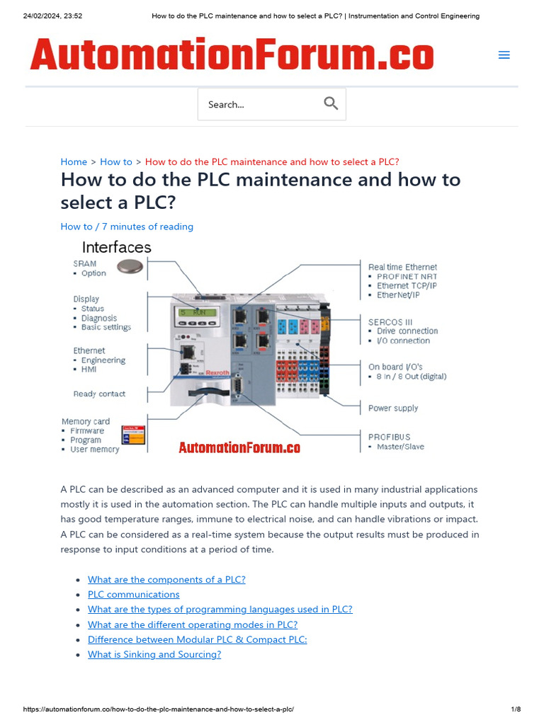 How To Do The PLC Maintenance and How To Select A PLC - Instrumentation and Control Engineering ...