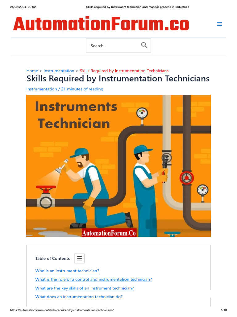 Key Skills for Instrument Technicians | PDF | Instrumentation ...