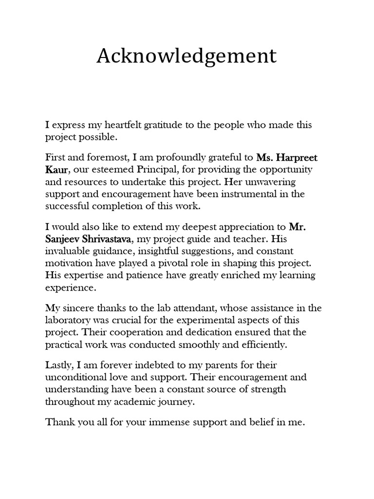 Acknowledgement For Chem Pdf Self Improvement Wellness