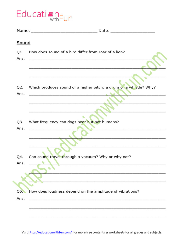 Sound Worksheet 7 | PDF | Sound | Pitch (Music)