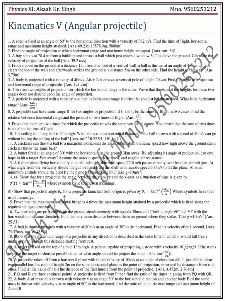 Kinematics Practice 5 | PDF | Projectiles | Flight