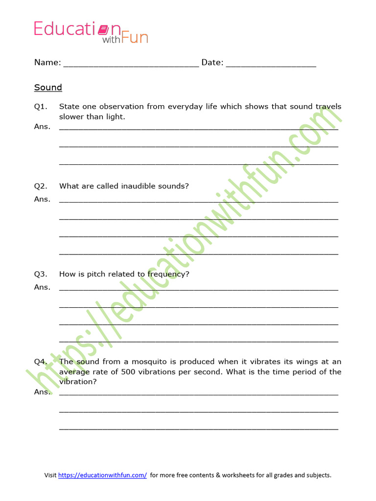 Sound Worksheet 9 (1) | PDF | Sound | Pitch (Music)