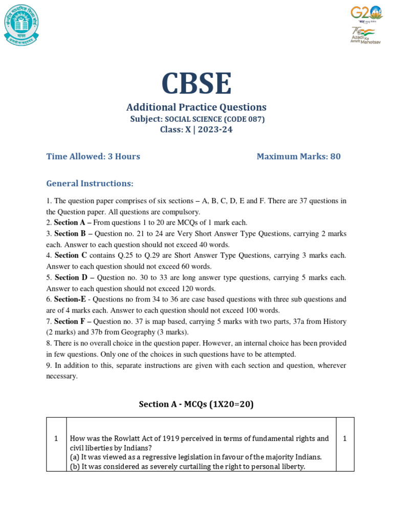 SST - Sample Ques | PDF | Mahatma Gandhi | Poverty