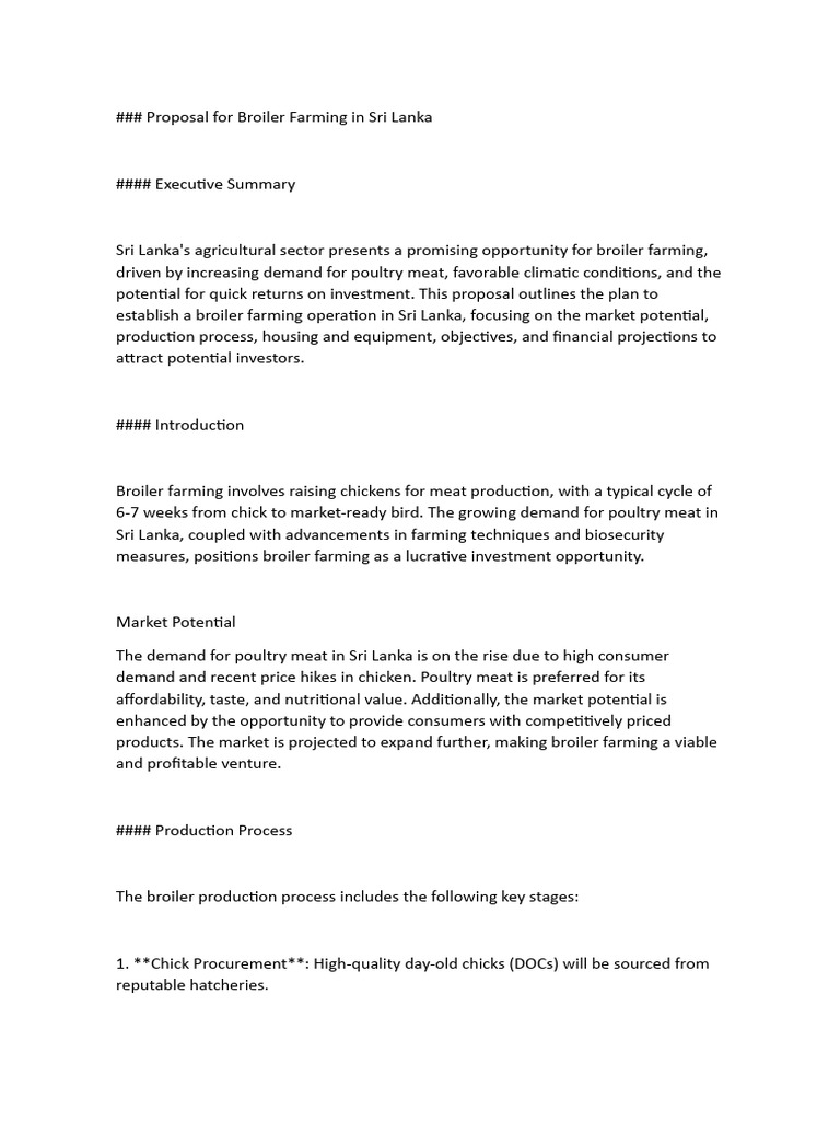 Proposal for Broiler Farming in Sri Lanka | PDF