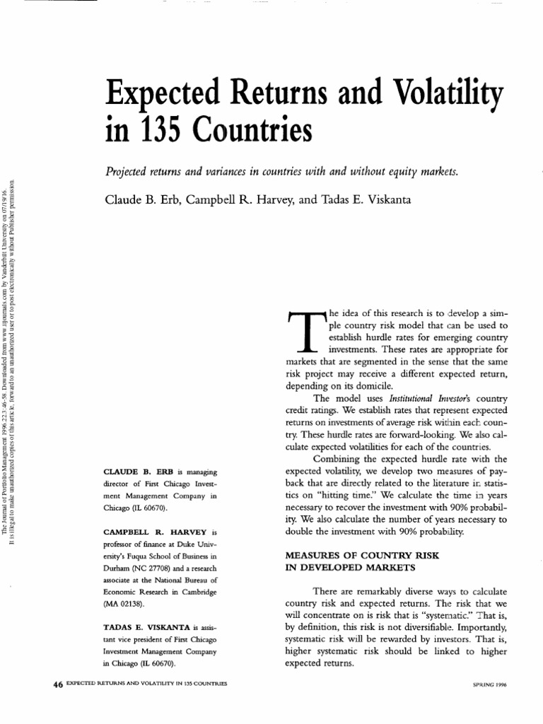 Expected Returns and Volatility in 135 Countries - 1996 | PDF | Capital ...
