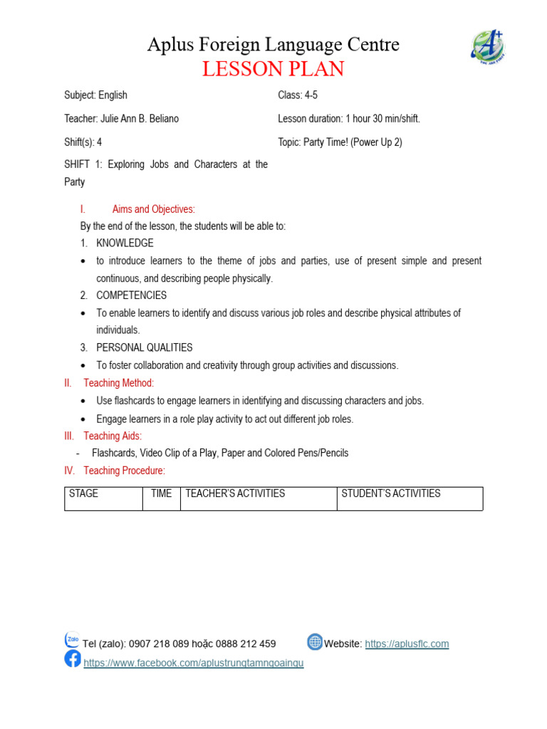 Aplus Lesson Plan - Unit 3 | PDF | Lesson Plan | Learning