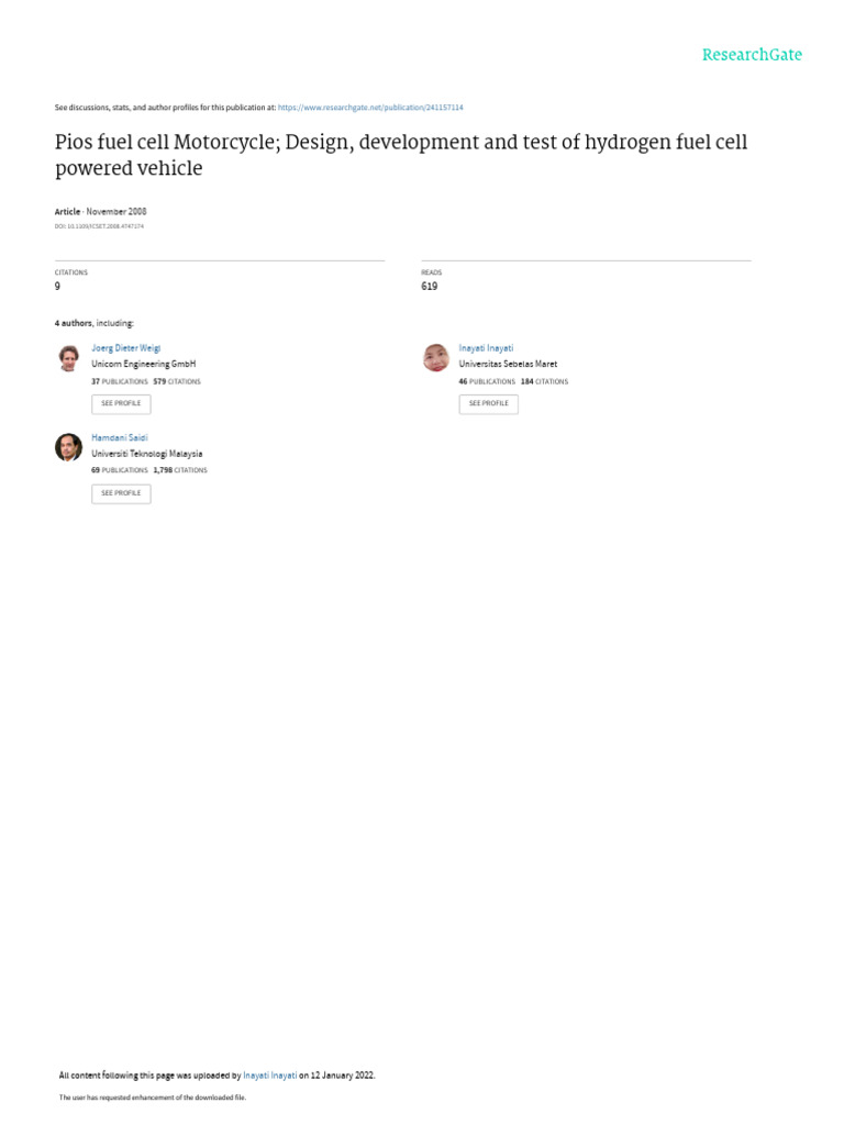 Hydrogen Fuel Cell Motorcycle Design | PDF | Fuel Cell | Motorcycle