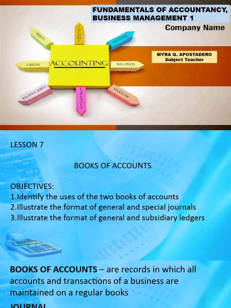 Fabm1 Lesson 7-Bookofaccounts | PDF | Debits And Credits | Money