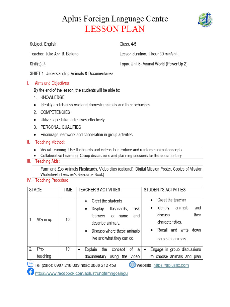 Aplus Lesson Plan - Unit 5 | PDF | Lesson Plan | Learning