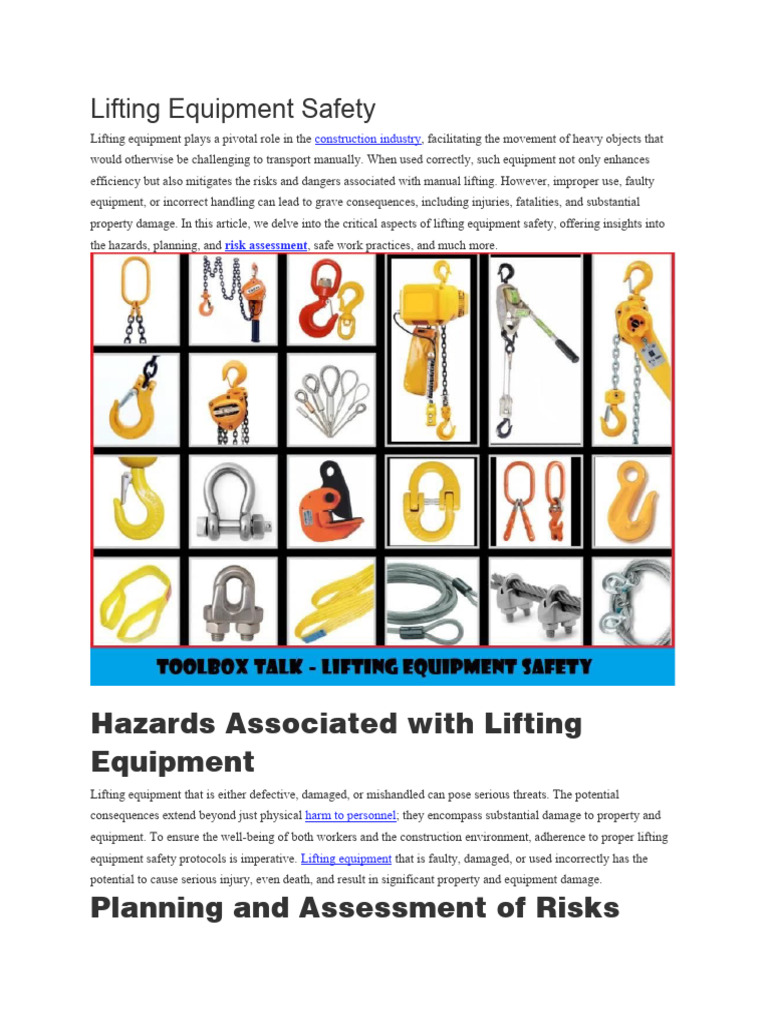 Lifting Equipment Safety Pdf Rope Safety