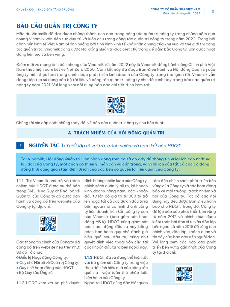 Vinamilk AR 2022 - Báo Cáo Quản Trị Công Ty | PDF