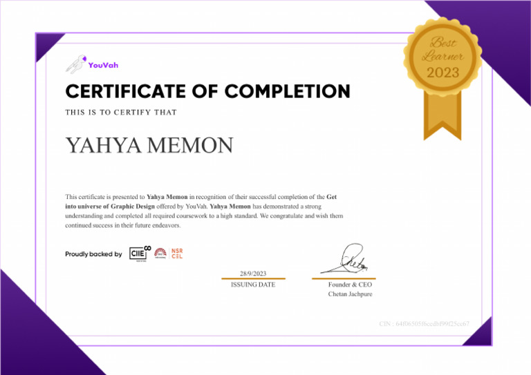 Training Certificate (Yahya Memon) | PDF