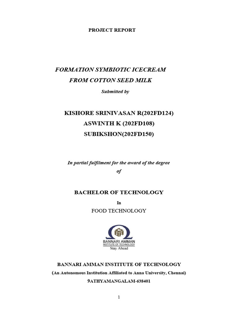 FORMULATION OF COTTONSEED ICE CREAM SAMPLE REPORt 22 | PDF | Probiotic ...