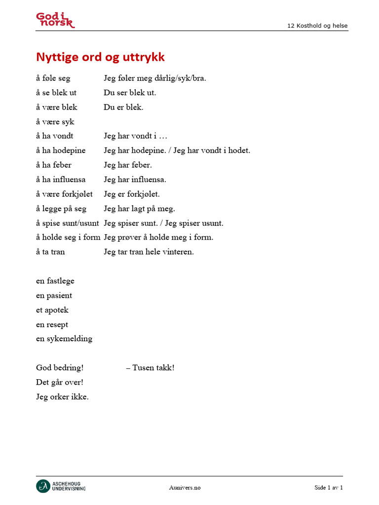 Nyttige Ord Og Uttrykk | PDF