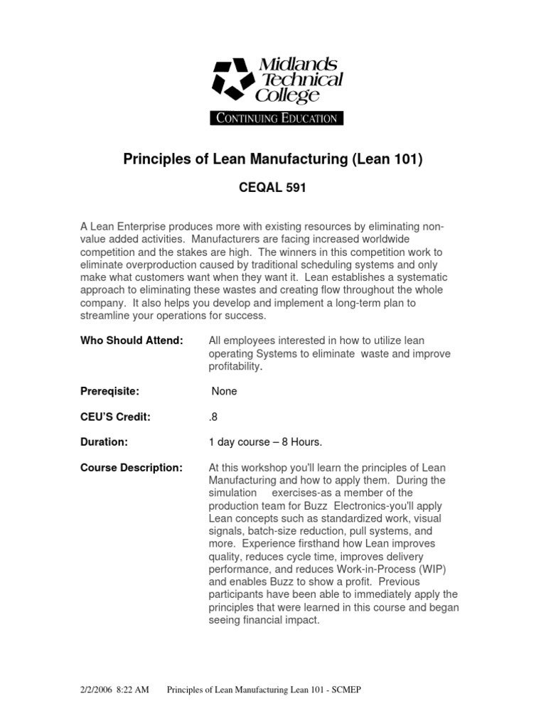 Lean Manufacturing Principles Workshop | PDF | Lean Manufacturing ...
